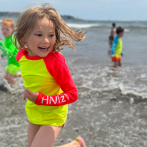 Kids' Neon Rash Guard in Neon Watermelon Red and Yellow | UPF 50+ | HiViz