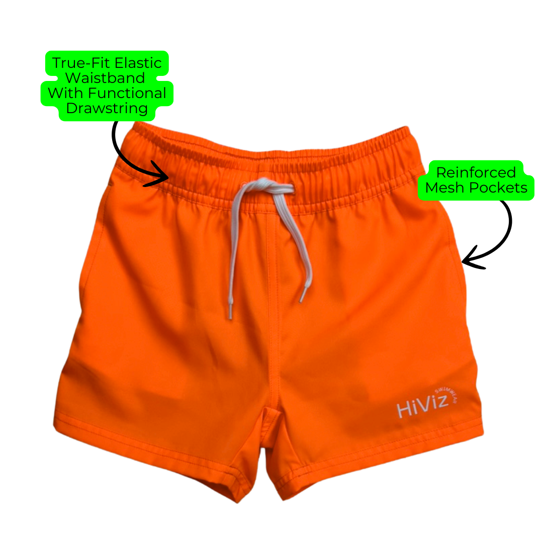 Bright Swimwear Boys' Neon Orange Swim Trunks With Boxer Brief Liner ...