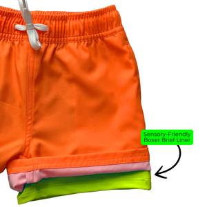 Bright Swimwear Boys' Neon Orange Swim Trunks With Boxer Brief Liner ...