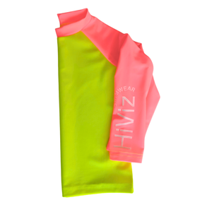 Kids Neon Rash Guard in Neon Yellow and Pink Coral | UPF 50+ | HiViz ...